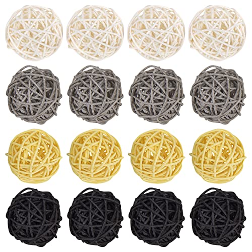 Framendino, 24 Pack 2 Inch Wicker Rattan Balls Decorative for Home Decor DIY Vase Bowl Filler Black Grey Yellow White