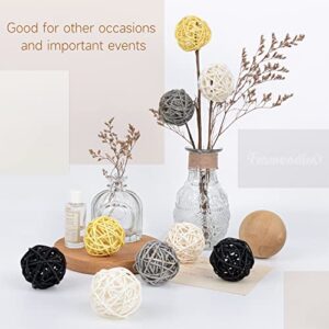 Framendino, 24 Pack 2 Inch Wicker Rattan Balls Decorative for Home Decor DIY Vase Bowl Filler Black Grey Yellow White