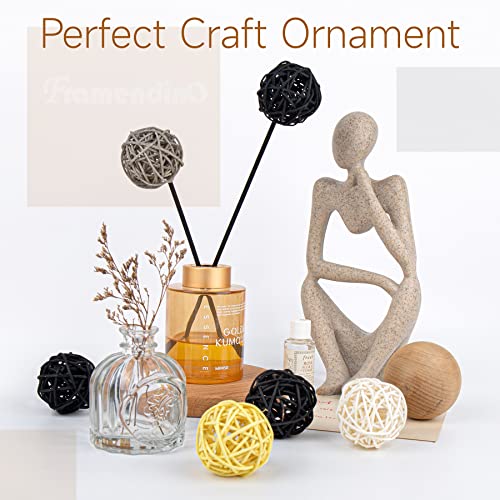 Framendino, 24 Pack 2 Inch Wicker Rattan Balls Decorative for Home Decor DIY Vase Bowl Filler Black Grey Yellow White