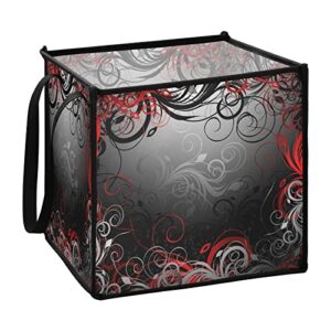 blueangle black red floral cube storage bin with handles, 10.6 x 10.6 x 10.6 in, large collapsible organizer storage basket for home décor（158）