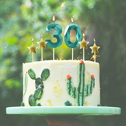 Green Number 2 Birthday Candles and Star Birthday Candles 2.76 inch Birthday Cake Candles 3D Diamond Shaped Candles are Suitable for Birthday Parties and Anniversary Cake Decorations Candles