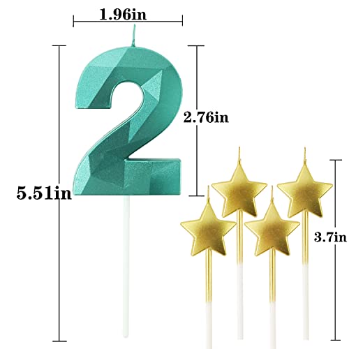 Green Number 2 Birthday Candles and Star Birthday Candles 2.76 inch Birthday Cake Candles 3D Diamond Shaped Candles are Suitable for Birthday Parties and Anniversary Cake Decorations Candles