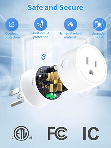 Smart Plug EIGHTREE, Alexa Smart Plugs That Work with Alexa and Google Home, Compatible with SmartThings, Smart Outlet with WiFi Remote Control and Timer Function, 2.4GHz Wi-Fi Only, 4Packs