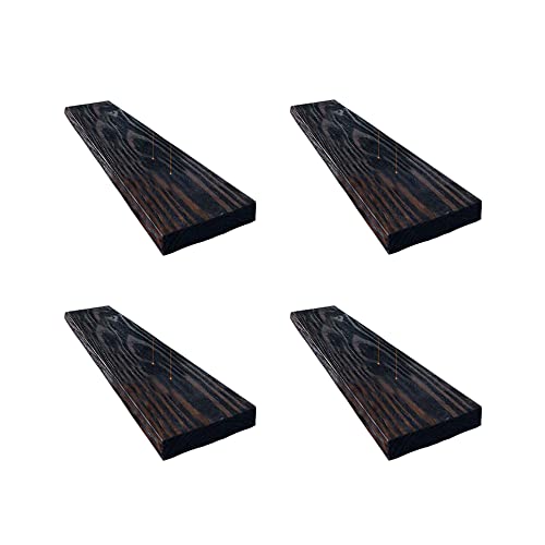 Willow & Grace Tom 24-Inch Display Decor Floating Wood Shelves with Iron Corners for Kitchen, Bedroom, & Living Room Spaces, Dark Walnut (4 Pack)