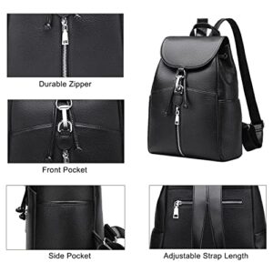 COOLCY Genuine Leather Backpack Purse for Women Black Fashion Backpack (Black)