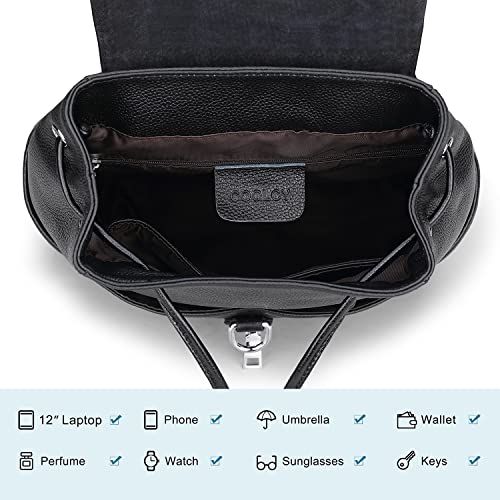 COOLCY Genuine Leather Backpack Purse for Women Black Fashion Backpack (Black)