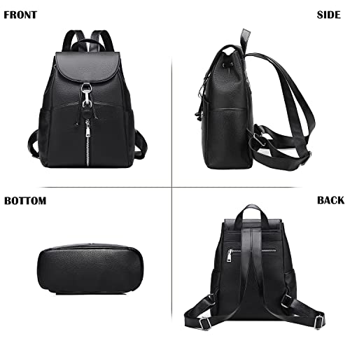 COOLCY Genuine Leather Backpack Purse for Women Black Fashion Backpack (Black)