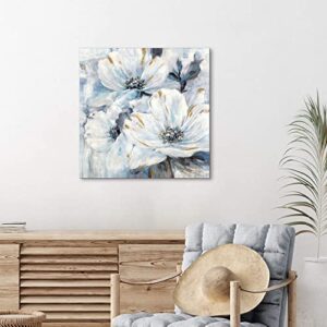 Abstract Floral Blue Wall Art: White Magnolia Canvas Artwork Gold Foil Flower Modern Painting Gray Watercolor Blossom Picture large Elegant Botanical Prints for Bathroom Bedroom Living Room