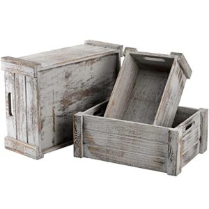 Hacaroa 3 Pack Wood Crates with Handles, Rustic Nesting Storage Container Box Decorative Wooden Basket Bins for Fruit, Vegetable, Home, Laundry, Farmhouse, 3 Sizes