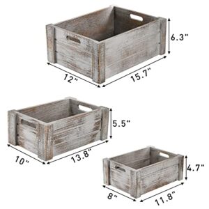 Hacaroa 3 Pack Wood Crates with Handles, Rustic Nesting Storage Container Box Decorative Wooden Basket Bins for Fruit, Vegetable, Home, Laundry, Farmhouse, 3 Sizes