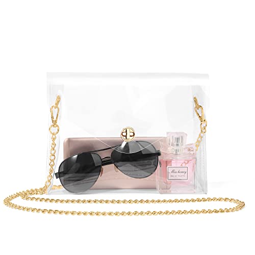 LHMTQVK Clear Purse for Women Clear Crossbody Bag Stadium Approved Transparent Bags for Concerts Sports Event Party (Golden)