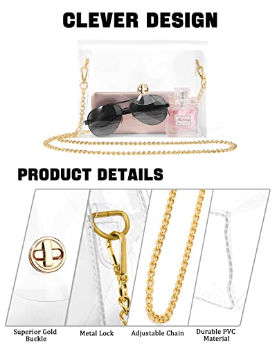 LHMTQVK Clear Purse for Women Clear Crossbody Bag Stadium Approved Transparent Bags for Concerts Sports Event Party (Golden)