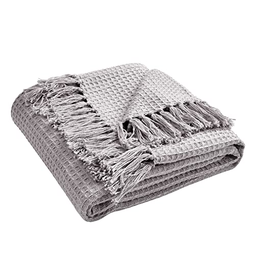 Lush Decor Waffle Cotton Knit Throw Blanket, 60" x 50", Light Gray