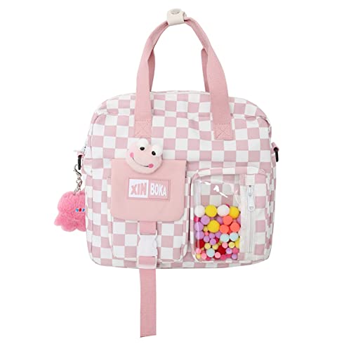 ASUYOERU Japanese Plaid Shoulder Backpack Korean Large Capacity Students Schoolbag, Pink, large 41*30*12cm