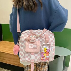 ASUYOERU Japanese Plaid Shoulder Backpack Korean Large Capacity Students Schoolbag, Pink, large 41*30*12cm