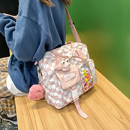 ASUYOERU Japanese Plaid Shoulder Backpack Korean Large Capacity Students Schoolbag, Pink, large 41*30*12cm