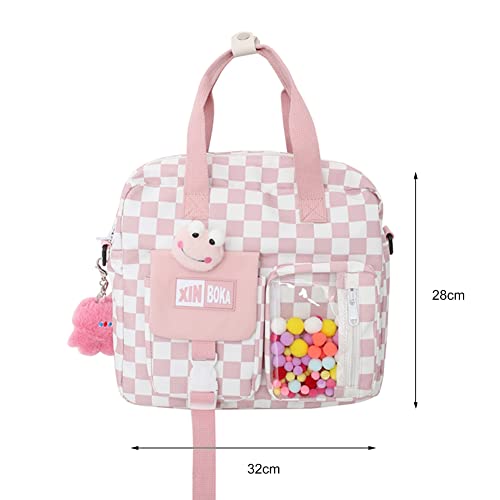 ASUYOERU Japanese Plaid Shoulder Backpack Korean Large Capacity Students Schoolbag, Pink, large 41*30*12cm