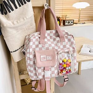 ASUYOERU Japanese Plaid Shoulder Backpack Korean Large Capacity Students Schoolbag, Pink, large 41*30*12cm