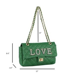 Quilted Crossbody Bags for Women, Bling Letter, Multi Color, Classic Flap (Blue_Love)