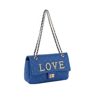 Quilted Crossbody Bags for Women, Bling Letter, Multi Color, Classic Flap (Blue_Love)