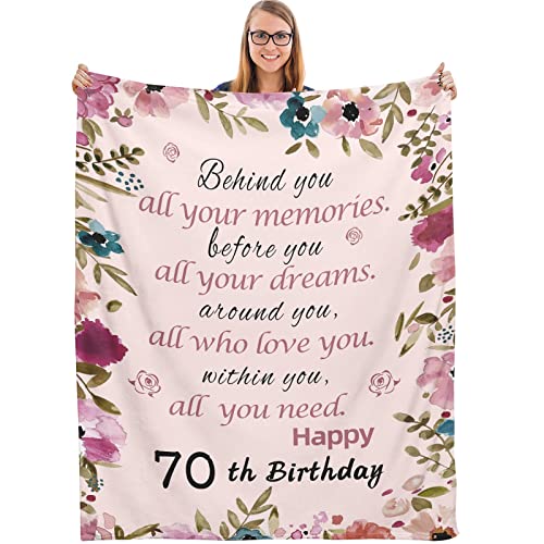 JIYEPOPO 70th Birthday Gifts for Women, Happy 70th Throw Blanket 60"x50", 70 Years Old Birthday Gifts for Her Wife Mom 60"x50"