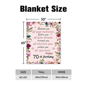 JIYEPOPO 70th Birthday Gifts for Women, Happy 70th Throw Blanket 60"x50", 70 Years Old Birthday Gifts for Her Wife Mom 60"x50"