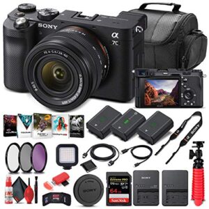 sony alpha a7c mirrorless digital camera with 28-60mm lens (black) (ilce7cl/b) + 64gb memory card + 2x np-fz-100 battery + corel photo software + case + external charger + card reader + more (renewed)