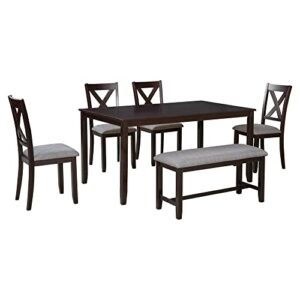 LUMISOL 6 Piece Counter Height Dining Table Set with Bench Farmhouse Style Kitchen Table and Chair Set for 6 with X-Back Chairs for Dining Room and Living Room