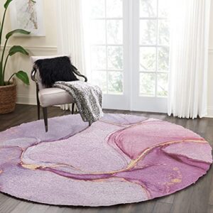 Round Area Rug Soft Fluffy Rugs Pink Marble Gradient Golden Texture,Non Slip Floor Mat Furry Carpet for Bedroom,Ocean Abstract Art Shaggy Circular Rugs for Living Room Nursery 48in