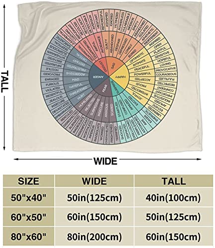 Wheel of Emotions Feelings Blankets Flannel Fleece Blanket Soft Lightweight Plush Christmas Throw Blankets for Women Men Kid Warm Cozy 80"x60" Microfiber Blankets for Couch