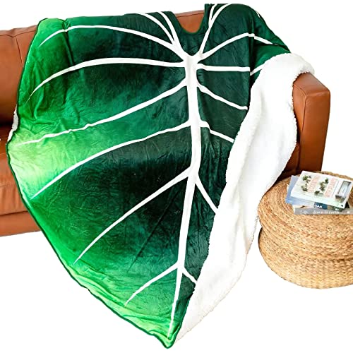 UJIKHV Large Leaf Blanket, Plush Throw Blankets, Throw Blanket for Bed, Large Lush Green Leaf Design Accent for Plant Lovers, Great Gifts for Green Thumbs, Wrapping Towel Decorative (40 X 60)