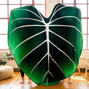 UJIKHV Large Leaf Blanket, Plush Throw Blankets, Throw Blanket for Bed, Large Lush Green Leaf Design Accent for Plant Lovers, Great Gifts for Green Thumbs, Wrapping Towel Decorative (40 X 60)