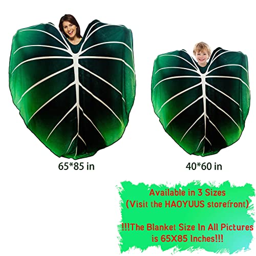 UJIKHV Large Leaf Blanket, Plush Throw Blankets, Throw Blanket for Bed, Large Lush Green Leaf Design Accent for Plant Lovers, Great Gifts for Green Thumbs, Wrapping Towel Decorative (40 X 60)