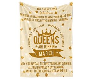 innobeta birthday gifts for women, birthday gifts for her, bday gifts – queens are born in march birthday gift ideas for mom, bffs, grandma, aunt – flannel plush blanket – 50″x 65″