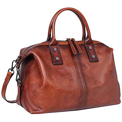 Iswee Genuine Leather Women Handbag Soft Satchel Totes Top Handle Shoulder Bag Cross Body Purses Work Bags Fashion (Brown)