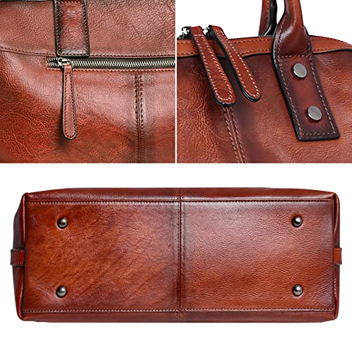 Iswee Genuine Leather Women Handbag Soft Satchel Totes Top Handle Shoulder Bag Cross Body Purses Work Bags Fashion (Brown)