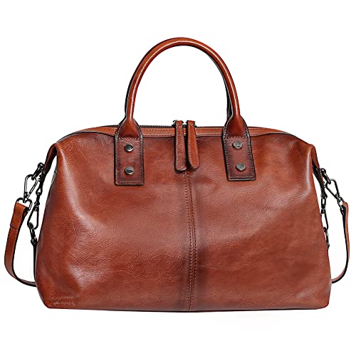 Iswee Genuine Leather Women Handbag Soft Satchel Totes Top Handle Shoulder Bag Cross Body Purses Work Bags Fashion (Brown)