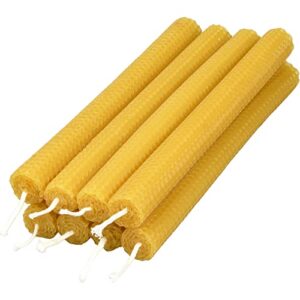 8pcs 9″ hand-rolled beeswax taper candles, real pure beeswax, handmade honeycomb candles, flat top, brown raw