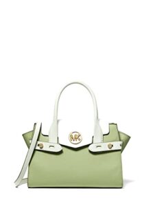 michael kors carmen medium color-block faux saffiano leather belted satchel (light sage multi)