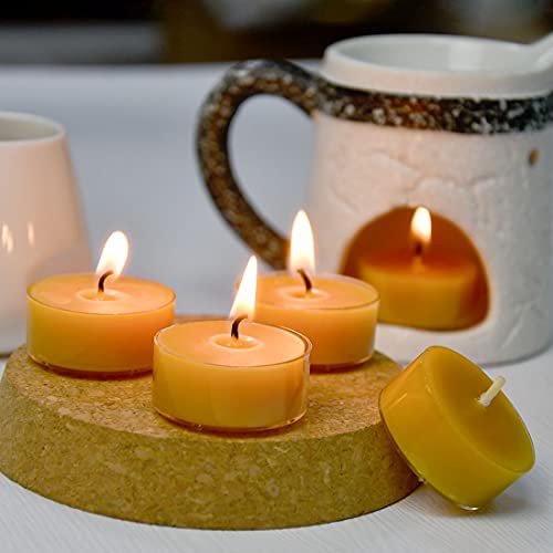 Natural Beeswax Tea Candles, DEYBBY Set of 30 Handmade Beeswax Candles, Clear Cup, Great for Home Decoration