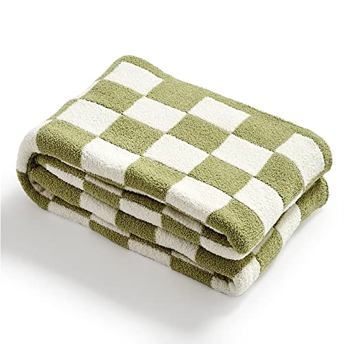 YIRUIO Throw Blankets Checkerboard Grid Chessboard Gingham Warmer Comfort Plush Reversible Microfiber Cozy Decor for Home Bed Couch(sage Green, 51''x63'')