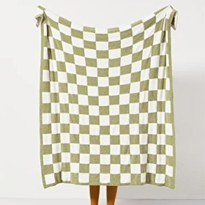 YIRUIO Throw Blankets Checkerboard Grid Chessboard Gingham Warmer Comfort Plush Reversible Microfiber Cozy Decor for Home Bed Couch(sage Green, 51''x63'')