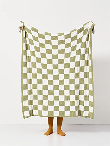 YIRUIO Throw Blankets Checkerboard Grid Chessboard Gingham Warmer Comfort Plush Reversible Microfiber Cozy Decor for Home Bed Couch(sage Green, 51''x63'')