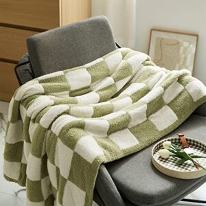 YIRUIO Throw Blankets Checkerboard Grid Chessboard Gingham Warmer Comfort Plush Reversible Microfiber Cozy Decor for Home Bed Couch(sage Green, 51''x63'')