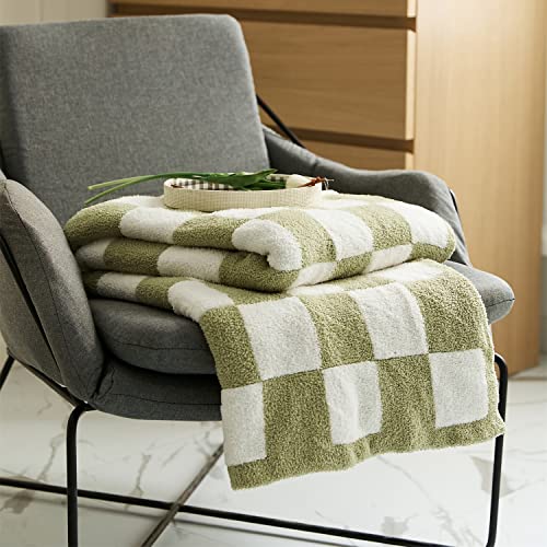 YIRUIO Throw Blankets Checkerboard Grid Chessboard Gingham Warmer Comfort Plush Reversible Microfiber Cozy Decor for Home Bed Couch(sage Green, 51''x63'')