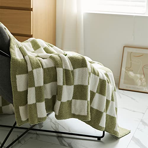 YIRUIO Throw Blankets Checkerboard Grid Chessboard Gingham Warmer Comfort Plush Reversible Microfiber Cozy Decor for Home Bed Couch(sage Green, 51''x63'')