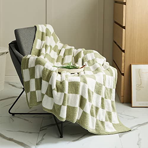 YIRUIO Throw Blankets Checkerboard Grid Chessboard Gingham Warmer Comfort Plush Reversible Microfiber Cozy Decor for Home Bed Couch(sage Green, 51''x63'')