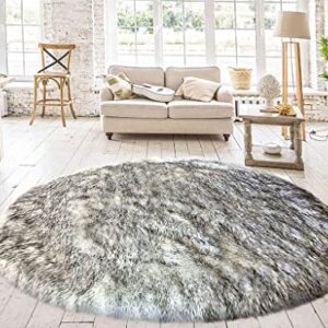 Round Carpet for Bedrooms Rugs,Living ,Kids Rooms,Sofa.LAMBZY 'Maya Collection' Silky Shaggy Rug,Faux Sheepskin,Soft Touch Fur ,Fluffy Area Rugs,Silky Plush,Hypoallergenic (9’6"(D290cm), White/Black)