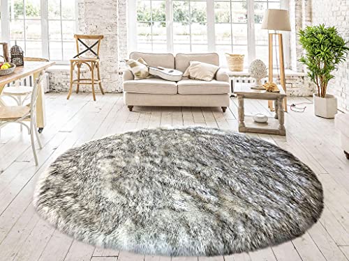 Round Carpet for Bedrooms Rugs,Living ,Kids Rooms,Sofa.LAMBZY 'Maya Collection' Silky Shaggy Rug,Faux Sheepskin,Soft Touch Fur ,Fluffy Area Rugs,Silky Plush,Hypoallergenic (9’6"(D290cm), White/Black)