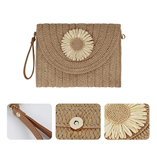 Aisi Women Woven Straw Clutch Summer Envelope Evening Handbag Tassel Straw Crossbody Bag